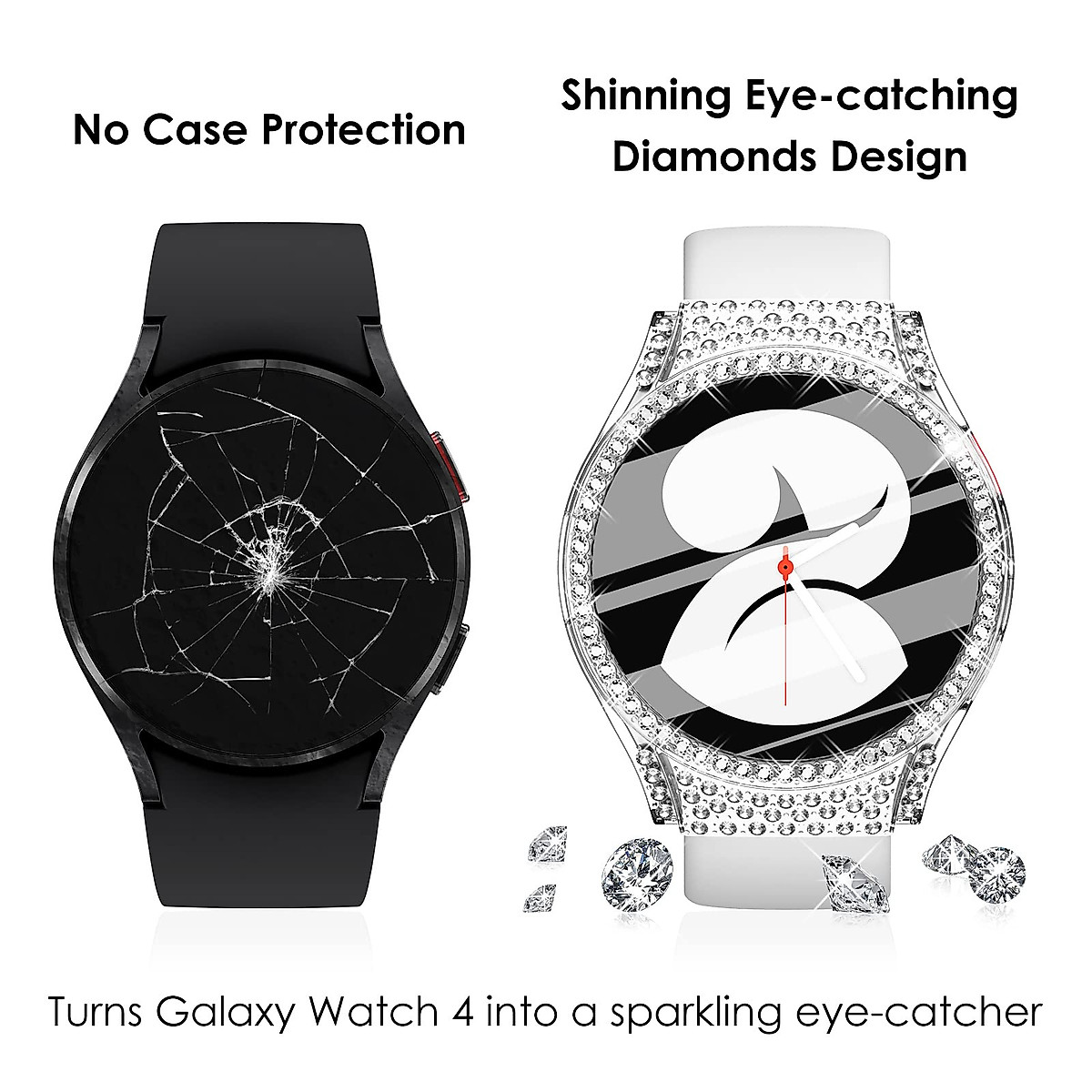 Wingle Bling Galaxy Watch 4 Case Compatible for Samsung Galaxy Watch 4 40mm Screen Protector, 4-Pack Soft TPU Full Protective Cover Crystal Diamonds Bumper Case (Black/Silver/Rose Gold/Pink)