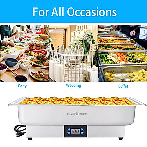 SILVER MOON 9 QT Electric Chafing Dish Buffet Set with Stainless Steel Lid, Digital Display Temperature Full Size Electric Chafer, Chafing Dish for buffet, Buffet Servers and Food Warmers for Parties