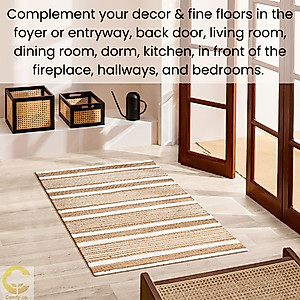 Comfy-co Area Rug 2x3 ft - Hand-woven Jute Cotton Area Rug Boho Farmhouse Rustic - Non Slip Floor Rug for Bedroom Living Room Kitchen Dorm Entryway Hallway - Area Rug Natural/White