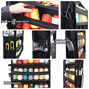 Hanging Sewing & Embroidery Thread Rack Storage, Wall-Mounted Sewing Thread Organizer with 5 Compartments, Over The Door Sewing Organizer Storage for Embroidery Quilting and Sewing Threads (Black)