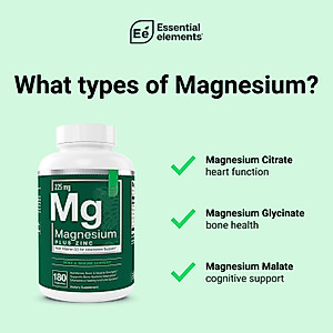 Essential Elements Magnesium & Zinc with Vitamin D3 for Sleep Immune & Bone Support - Magnesium Glycinate, Malate, Citrate 200mg - Triple Magnesium Supplement for Women and Men - 3 Month Supply