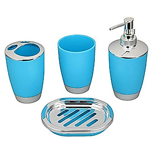 Wilove Bathroom Accessories Set,4 Pcs Plastic Bathroom Accessories Set Toothbrush Holder,Toothbrush Cup,Soap Dispenser,Soap Dish