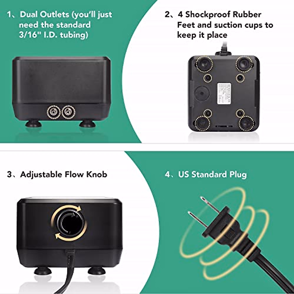 hygger Adjustable 5W Aquarium Air Pump with 2 Ports for 20~180 Gallon Fish Tank 160GPH Aquatic Aerator Oxygen Pump (5W up to 180 Gallon)