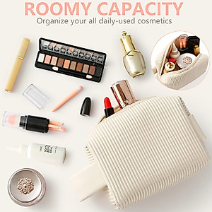 LIYSOCA Small Makeup Bag for Women Girls, Leather Cute Makeup Bags Waterproof Travel Makeup Bags with Handle Cosmetic Pouch, Birthday Christmas Gifts for Women Girls Mom (Beige)