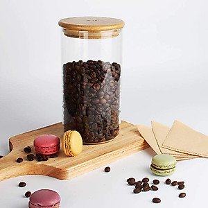 SIXAQUAE Glass Food Storage Containers Jar Seal Bamboo Lids 4 Packs 1000ml Airtight Canister Organization Sets Stackable…