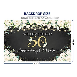 Allenjoy Black and Gold Floral Happy 50th Anniversary Backdrop for Love Cheers to 50 Years Wedding Birthday Party Supplies Decorations Banner Home Decor Photo Booth Props Gifts Background