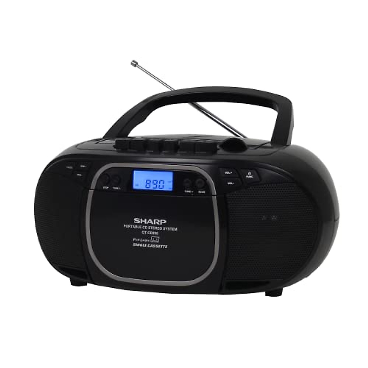 Sharp QT-CD290(BK) Portable CD MP3 Cassette Boombox with AM/FM Stereo and Aux Input, Black
