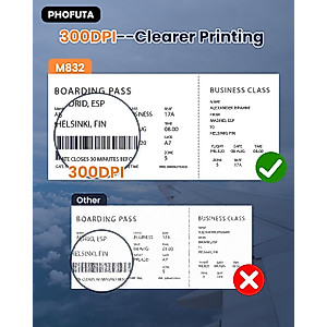 PhoFuta M832 Portable Printers Wireless Travel 300dpi,Small Inkless Thermal Printer for Phone & Laptop, Bluetooth Compact Printer for Mobile Office Home, Support A4 & 8.5 x 11 US Letter Thermal Paper