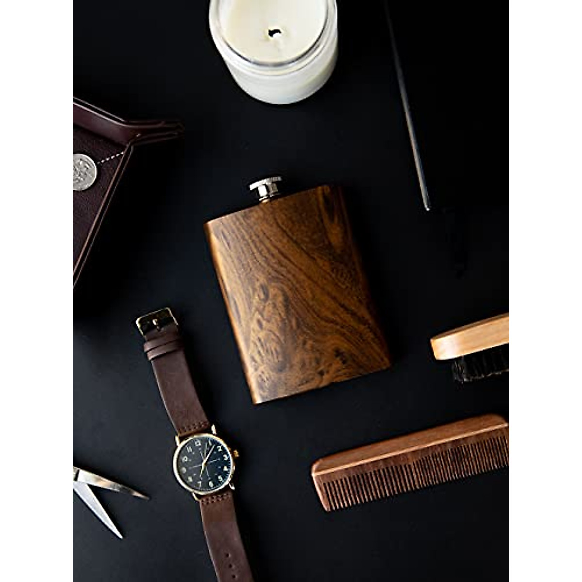 SoBoho 8oz Stainless Steel Maple Flask - Box Includes Flask, Funnel, and Shot Glasses - Perfect for Groomsmen Gifts, Groomsmen Proposal Box, Best Man Gifts for Wedding - Groomsmen Flask Set