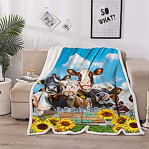 Funny Cow Print Blanket Cute Cow Sunflower Decor Bedding Throw Blanket Gifts for Girl Women Christmas Birthday Valentine's Day Soft Cute Farm Animal Cow Blanket Gifts (COW6,50"x 60")