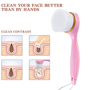 Beomeen 2 Pack Soft Bristle Facial Cleansing Brush for Deep Pore Cleaning, Face Exfoliating Scrub Brush for Face Cleansing Skincare Massaging (Pink and Jade White)