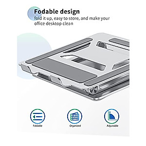 SOUNDANCE Laptop Stand for Desk with Stable Heavy Base, Adjustable Height Multi-Angle, Ergonomic Metal Riser Holder, Foldable Mount Elevator, Compatible with 10 to 15.6 Inches PC Computer, Silver