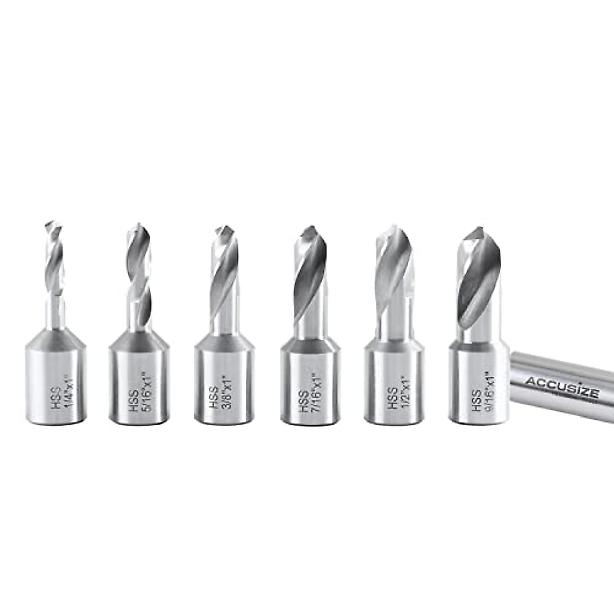 Accusize Industrial Tools 6pcs/Set H.S.S. Fully Ground Drill Set with 3/4" Weldon Shank, 1inch Cutting Depth, 0519-2501