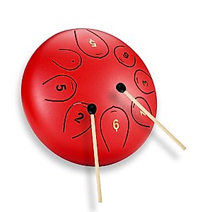 Steel Tongue Drum 6 Inch 8 Note Percussion Instrument Lotus Hand Pan Drum with Drum Mallets Carry Bag used for musical education, gifts mental rehabilitation and yoga meditation (6 Inch 8 Note-Red)