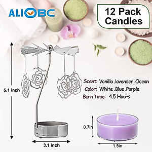 Tea Lights Candles Holders - Scented Tea Lights Candles Silver DIY Spinning Tealight Candle Holder &amp;12pcs Scented Tealight Candles Decorative Christmas Wedding Candles Sets for Home Decor