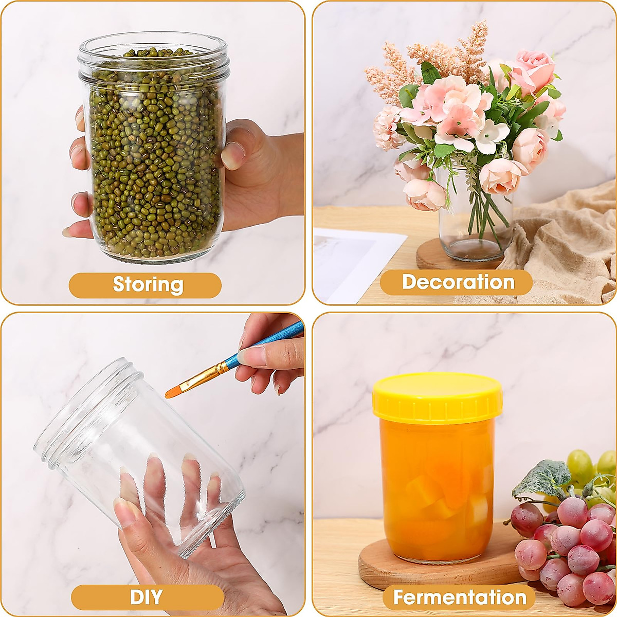 Lallisa 12 Pcs 16 oz Wide Mouth Glass Mason Jars with Colored Plastic Lids and Metal Airtight Lids Food Storage Jars Overnight Oats Containers for Crafts Meal Preparation Pickling 1 Pint Canning