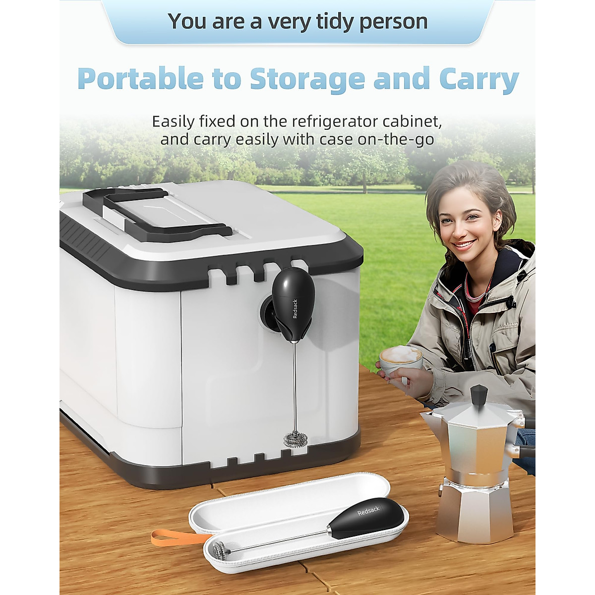 Milk Frother Handheld with Case,USB C Rechargeable Frother Wand for Coffee, Portable Electric Whisk with Stand,Waterproof Hand Drink Mixer Travel for Lattes, Cappuccino, Matcha, Egg (Black)