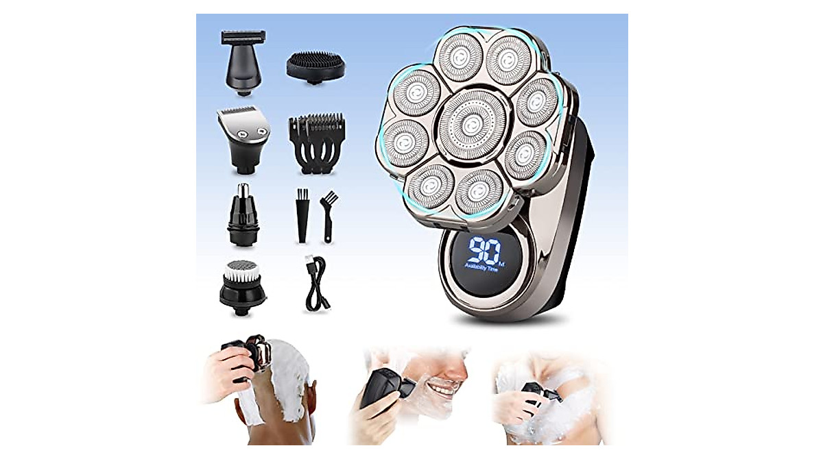 9D Electric Head Shaver for Bald Men - 6-in-1 Grooming Kit