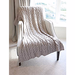 Irish Cable Knit Blanket Supersoft Merino Wool Throw Made in Ireland 40" x 60" (Toasted Oat)