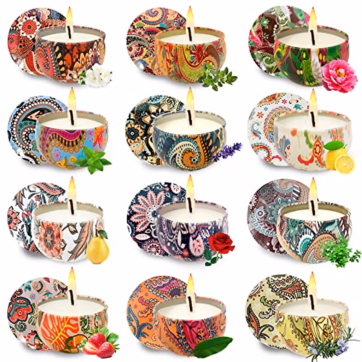 Scented Candle Set Gift for Women,12 Pack Aromatherapy Candles,Soy Wax Candle with Strong Fragrance, 2.5 Oz Jar Candle Set Long Last 180-240 Hours,Gift for Christmas Valentine's Day Decoration