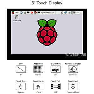 waveshare Compatible with Raspberry Pi Touchscreen 5inch DSI LCD Touch Screen 800×480 Resolution TFT LCD Display Monitor for Raspberry Pi Model 4B/3B+/3A+/3B/2B/B+/A+,CM3/3+