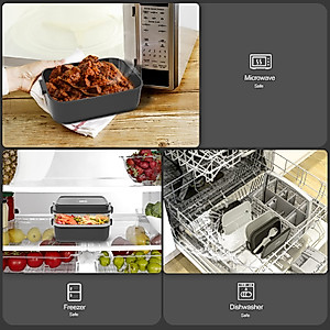 KEMETHY Bento Box Adult Lunch Box, Bento Lunch Box for Adults, Stackable Bento Lunch Containers for Adults, Leak-Proof 2000ML/68OZ Large Capacity Adult Bento Box with Tableware and Sauce Cups, Gray