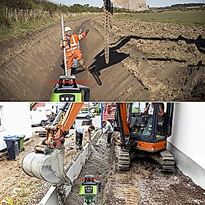 Huepar Electronic Self-Leveling Rotary Laser Level Kit -360 Horizontal Laser Beam Interior/Exterior Rotating Laser Level Tool, Receiver, Protective Glasses, Alkaline Battery, Hard Case Kit RL200HR