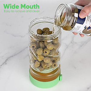 Glass Pickle Jar with Strainer Flip and Stainless Steel Fork, 36oz Leakproof Airtight Large Pickle Container with Strainer, Hourglass Pickle Juice Separator Jar for Olive, onions, gherkin