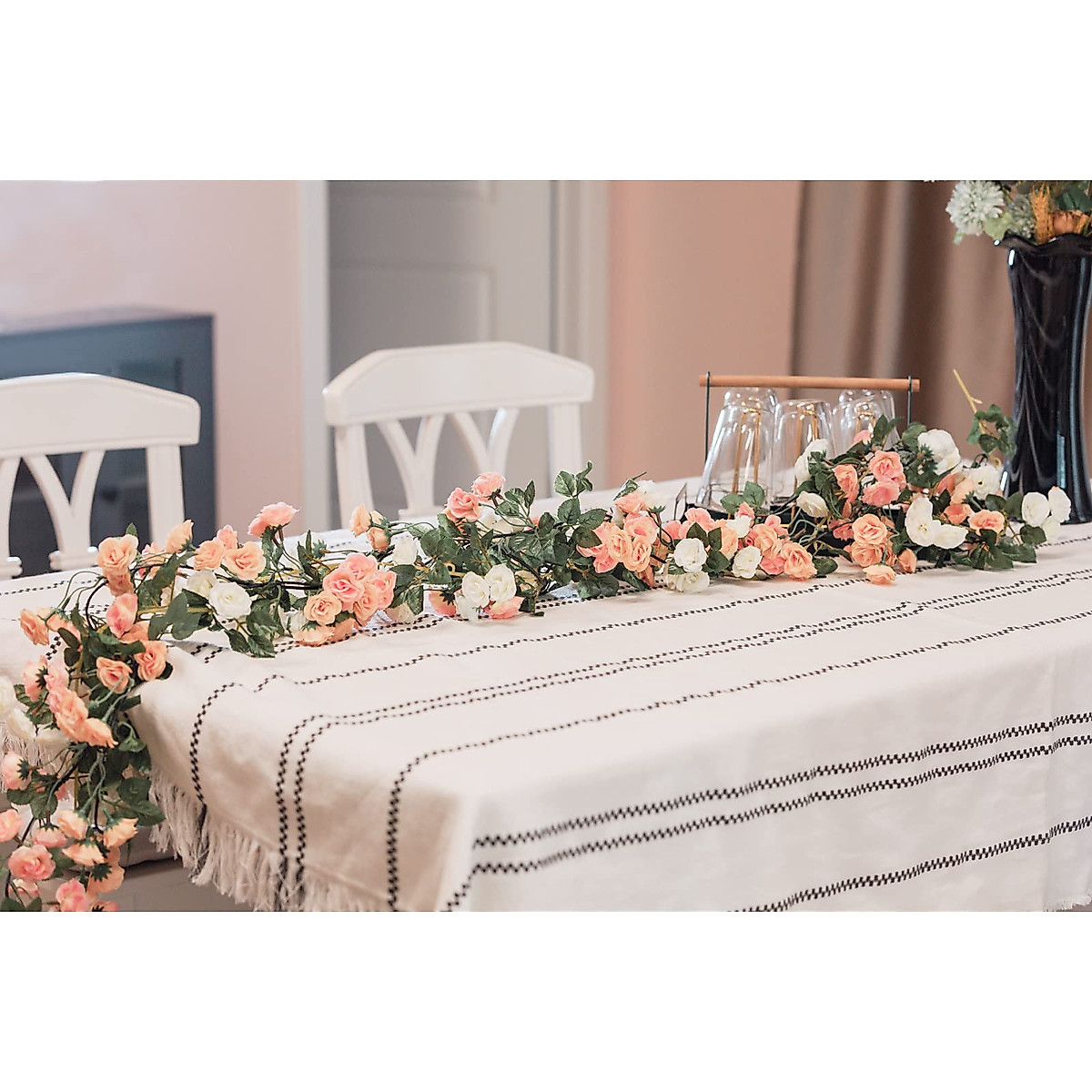 EPLST 3 Pack/17.7 FT Flower Garland Fake Flower Rose Vine Hanging Plant Lifelike Silk Decorative for Wedding Arch Garden Wall Home Party Hotel Office Arrangement Decoration