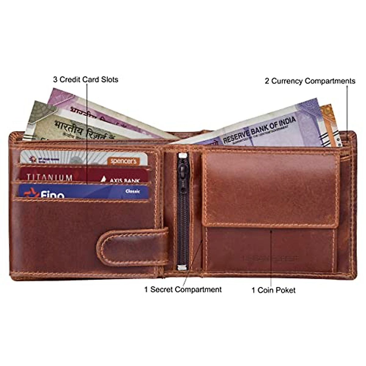 URBAN FOREST Zeus Leather Wallet & Accessory Set for Men, Caramel Brown, Casual