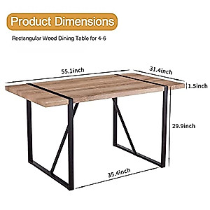 WIIS' IDEA 55.1" Dining Table for 4-6, Rectangular Kitchen Table with Rustic Engineered Wood Tabletop and Metal Legs for 6 Person, Wooden Top Dinner Table for Kitchen, Dining Room