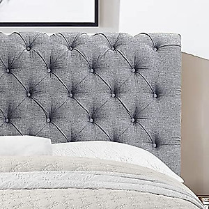 Rosevera Atherine Upholstered Platform Bed Frame/Fabric Upholstered Bed Frame with Adjustable Headboard/Chesterfield-Styled/Wood Slat Support,Full,Gray