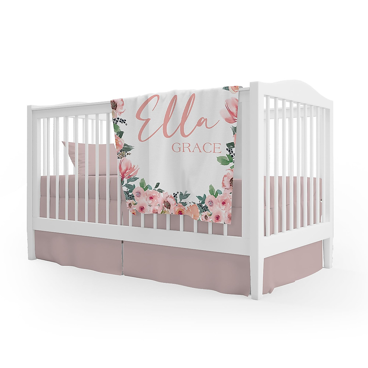 Girls Love A Monogram - Floral Pink Blushing Baby Blankets for Girls - Custom Baby Blankets for Girls