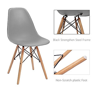 iLCE I LOVE FACE Set of 6 Dining Chair- Mid Century Modern Shell Chair with Dowel Wood Legs,for Dining Room, Kitchen, Bedroom, Lounge (6Grey)…