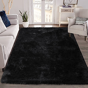 GlowSol Shaggy Area Rug 9×12 Large Fluffy Rugs Shaggy Rug for Living Room Thick Furry Rugs Ultra Soft Fuzzy Rug Non Slip Faux Fur Area Rug, Black 9x12