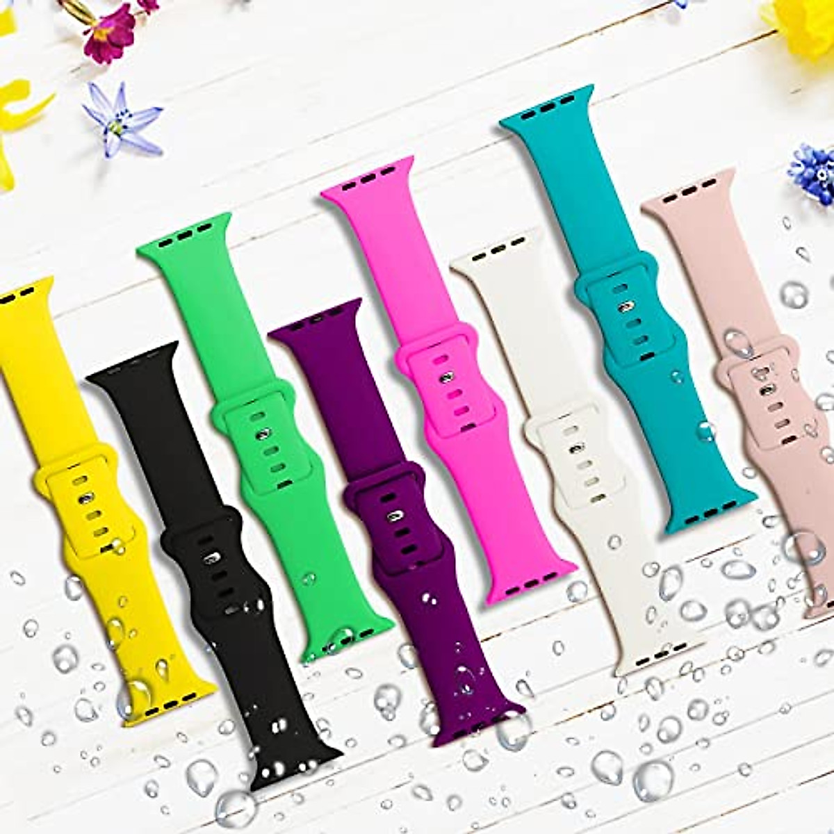 8 Pack Bands Compatible with Apple Watch Band 38mm 40mm 41mm 42mm 44mm 45mm 49mm for Women Men, Breathable Soft Silicone Waterproof Sport Strap for iWatch Bands Series Ultra 9 8 7 6 5 4 3 2 1 SE