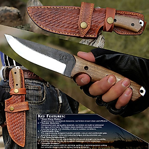 D2 Steel Hunting Knife Fixed blade knife Skinner Knife Walnut Wood handle, Black Edge,Bush craft, Camping, with Cowhide Leather Sheath – BW-4146