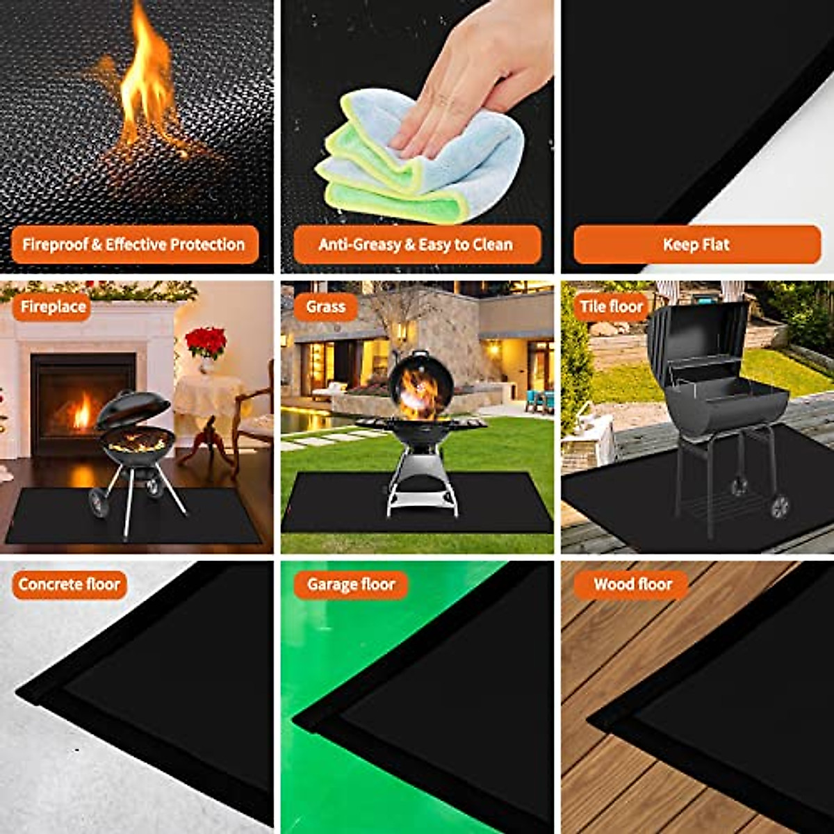 TONAHUTU Large Under Grill Mat, 36 x 48 Inches Absorbent Oil Pad Premium Grill Mat for Deck Patio Protective Mats Indoor Fireplace Mat Prevents Ember Damage Wood Floor, Black