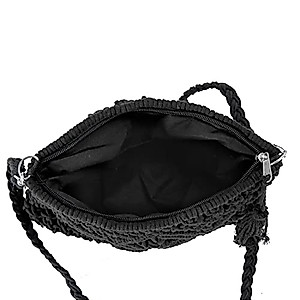 AZWBAG Straw Crossbody Bag for women tassel handmade shoulder bag Casual Beach Summer Beach Envelope Clutch Straws Wallet (Black)