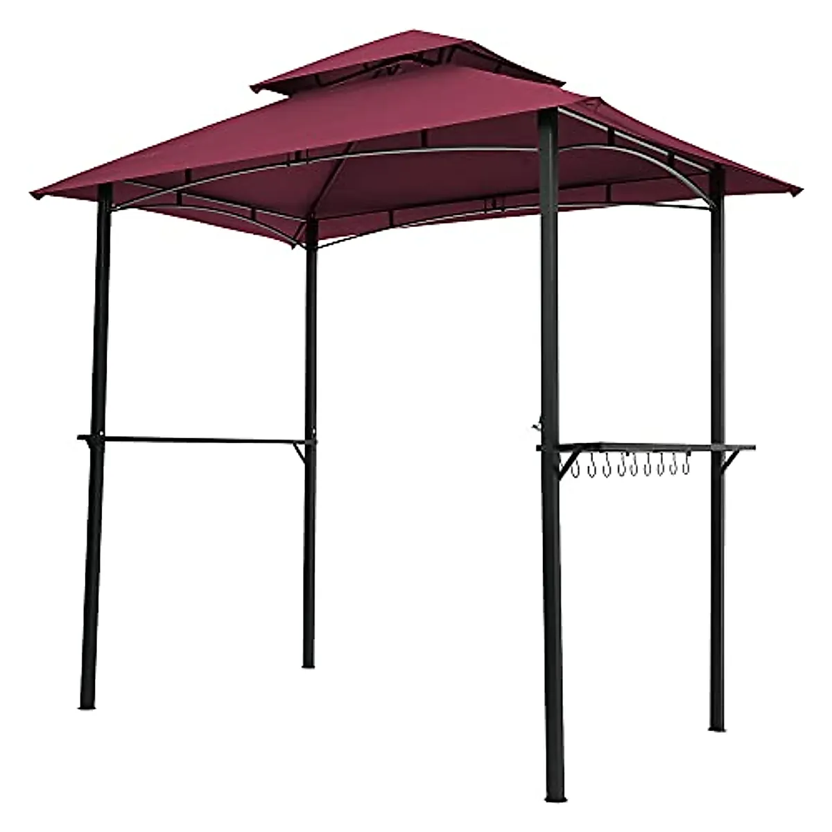 Grill Gazebo,8 x 5 Ft Outdoor Shelter Tent,Double Tier Soft Top Canopy and Steel Frame with Hook and Bar Counters (Burgundy)