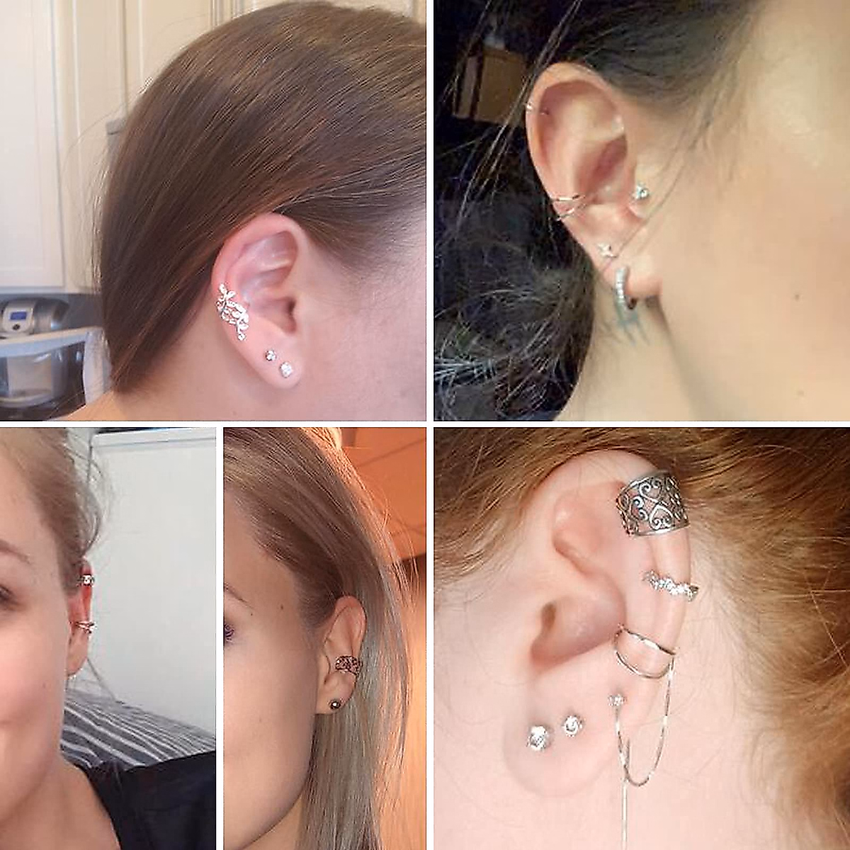 JOERICA 4 Pairs Silver Ear Cuff Earrings for Women Clip on Fake Lip Cartilage Tragus Helix Body Jewelry Set (C:Golden-tone)