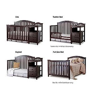 SORELLE FURNITURE Berkley Crib and Changer with Slat Panel Back Classic -in- Convertible Diaper Changing Table Non-Toxic Finish Wooden Baby Bed Toddler Childs Daybed Full-Size Nursery - Espresso