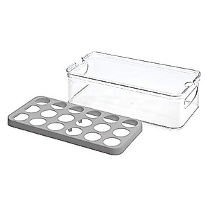 iDesign 71653 Crisp Plastic Refrigerator and Pantry Egg Bin, Modular Stacking Food Storage Box for Freezer, Fridge, Holds up to 18 Eggs, BPA Free, 12.72" x 6.32" x 3.88", Clear and Gray