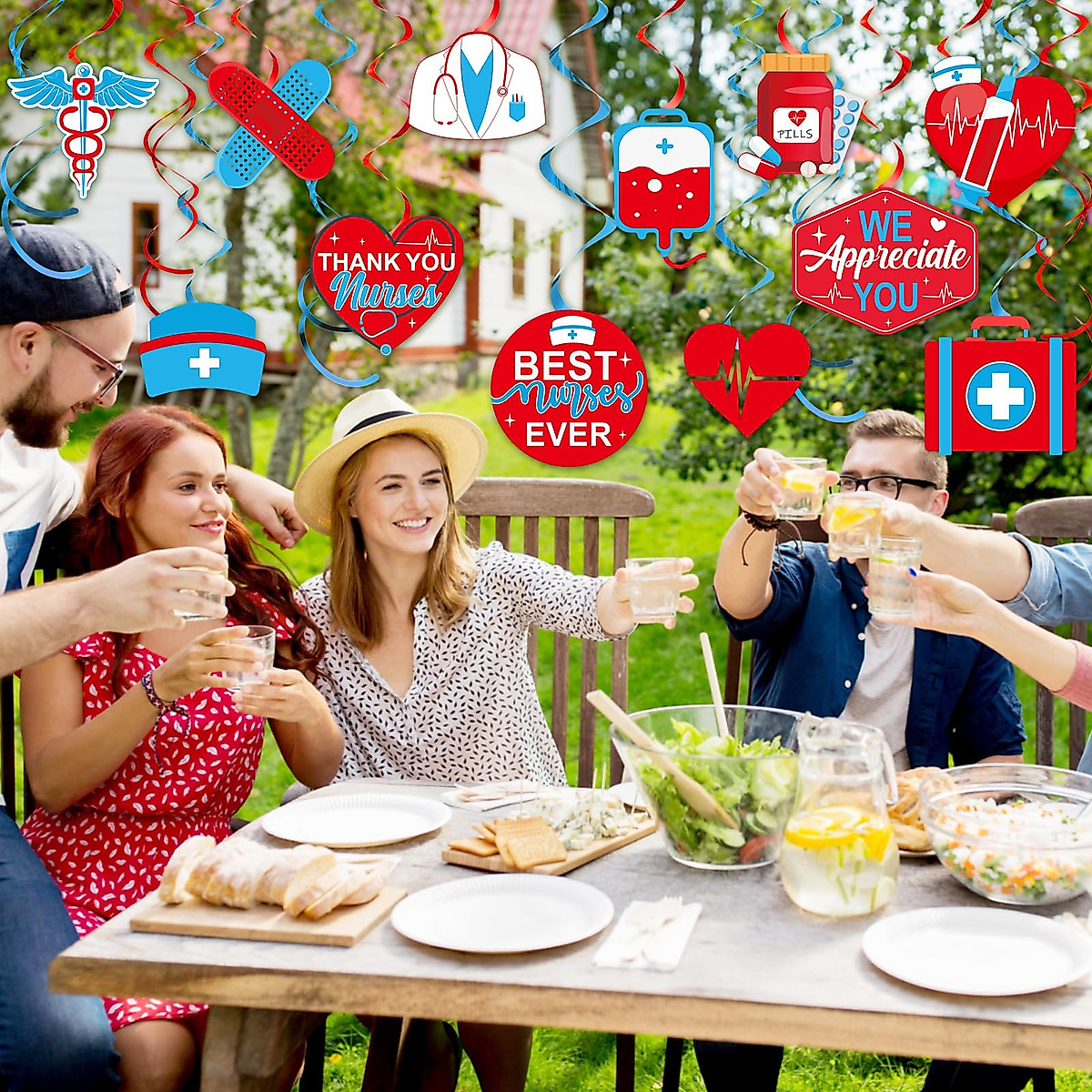 60 Pieces Nurses Week Decorations,Thank You Nurse Hanging Swirl,Nurse Appreciation Foil Hanging Swirl Streamers for Doctor Medical Themed Party Nursing School RN Graduation Party Supplies