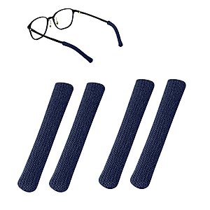 PEUTIER 4pcs Eyeglass Ear Cushions, Knitted Cotton Anti Slip Temple Pads Eyeglass Temple Tips Eyeglass Ear Pads Eyewear Retainer Glasses Arm Sleeve for Sunglasses Glasses Reading Glasses (Navy Blue)