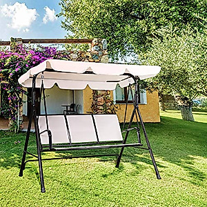 Flex HQ Patio Porch Swing Chair Canopy Outdoor Lounge 3-Person Seat Hang Bench Hammock (Beige)