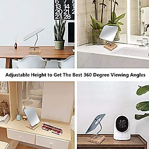 YEAKE Flexible Gooseneck Bamboo Vanity Makeup Mirror,360°Rotation 8" Large Frameless Vanity Mirror Folding Portable Table Desk Mirror with Stand Bathroom Shaving Make Up Mirrors Rectangle