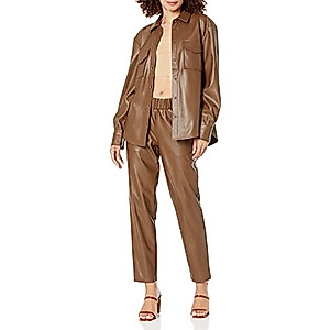 The Drop Women's @lisadnyc Faux Leather Pull-On Jogger, Coffee Bean, XL