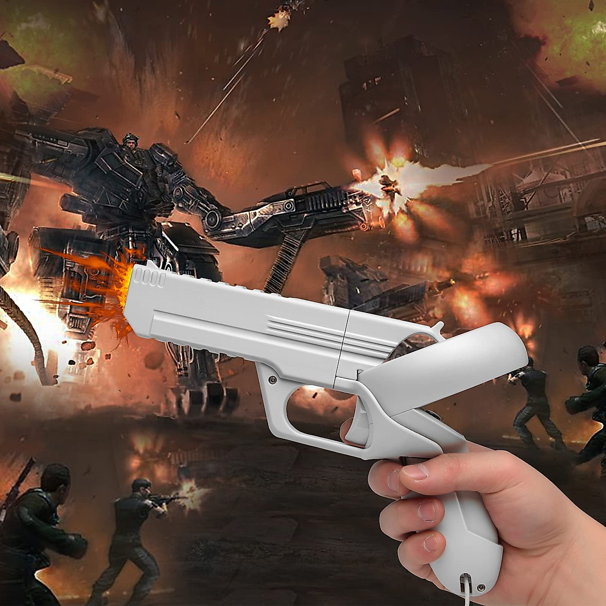 YRXVW Weighted PistoI Grip VR Stock Controller Accessories for Oculus Quest 2, Controller Grips, Enhanced FPS Games Experience Holding Feels, Anti Slip Handle Shell Cover Protector-White