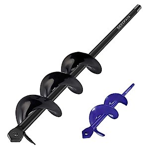2 Pack Auger Drill Bit 2x18 Inch & 1.6x9 Inch,Spiral Drill Bit Post Hole Digger Rapid Planter,Garden Plant Hole Digger Drill Bit for 3/8” Hex Drive Drill(Black&Blue)